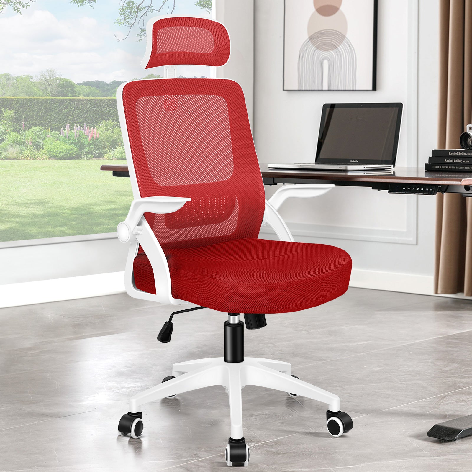 ELFORDSON Mesh Office Chair Executive Fabric Seat Tilt Computer Red – Elfordson