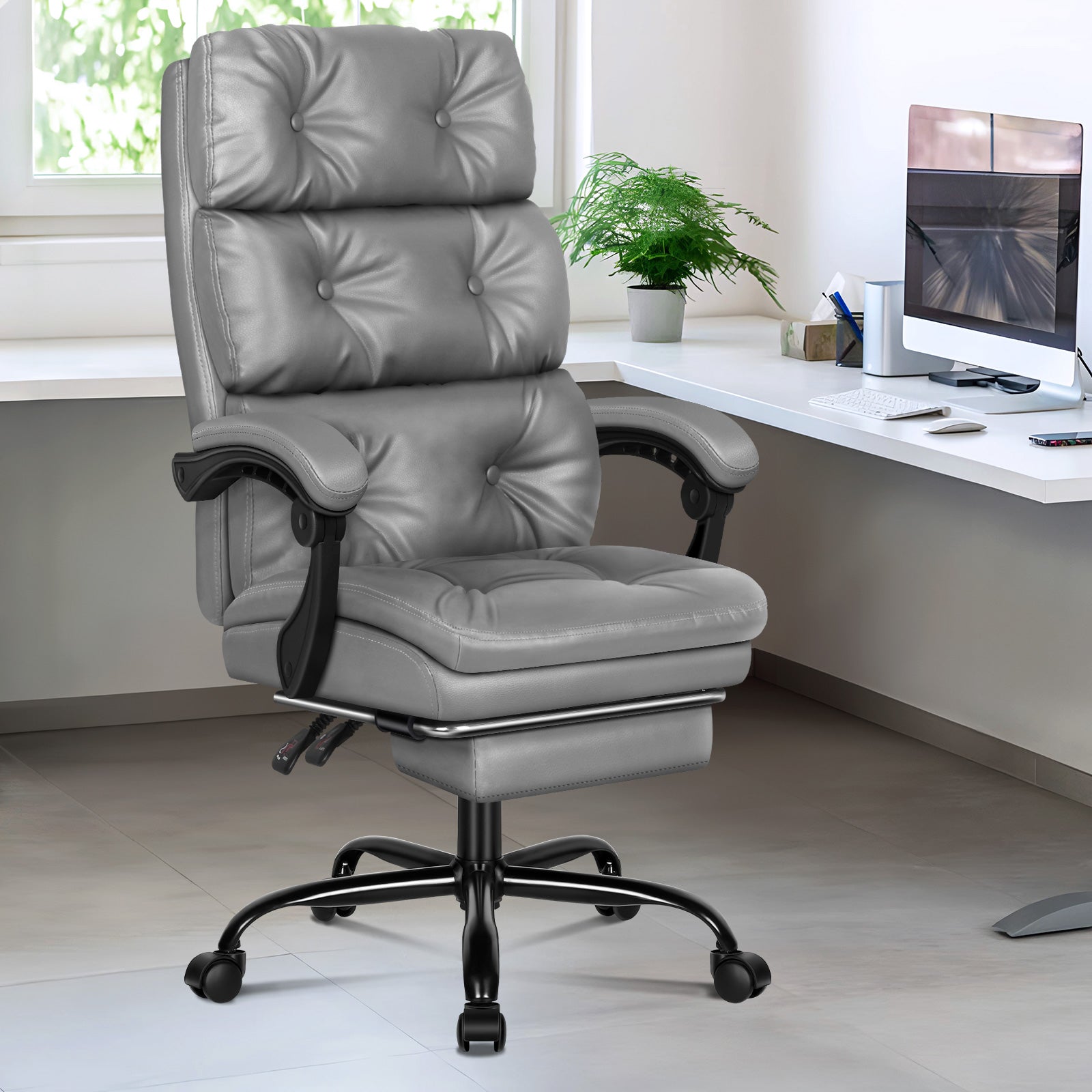 ELFORDSON Office Chair Executive Computer PU Leather Seat Work Recline ...