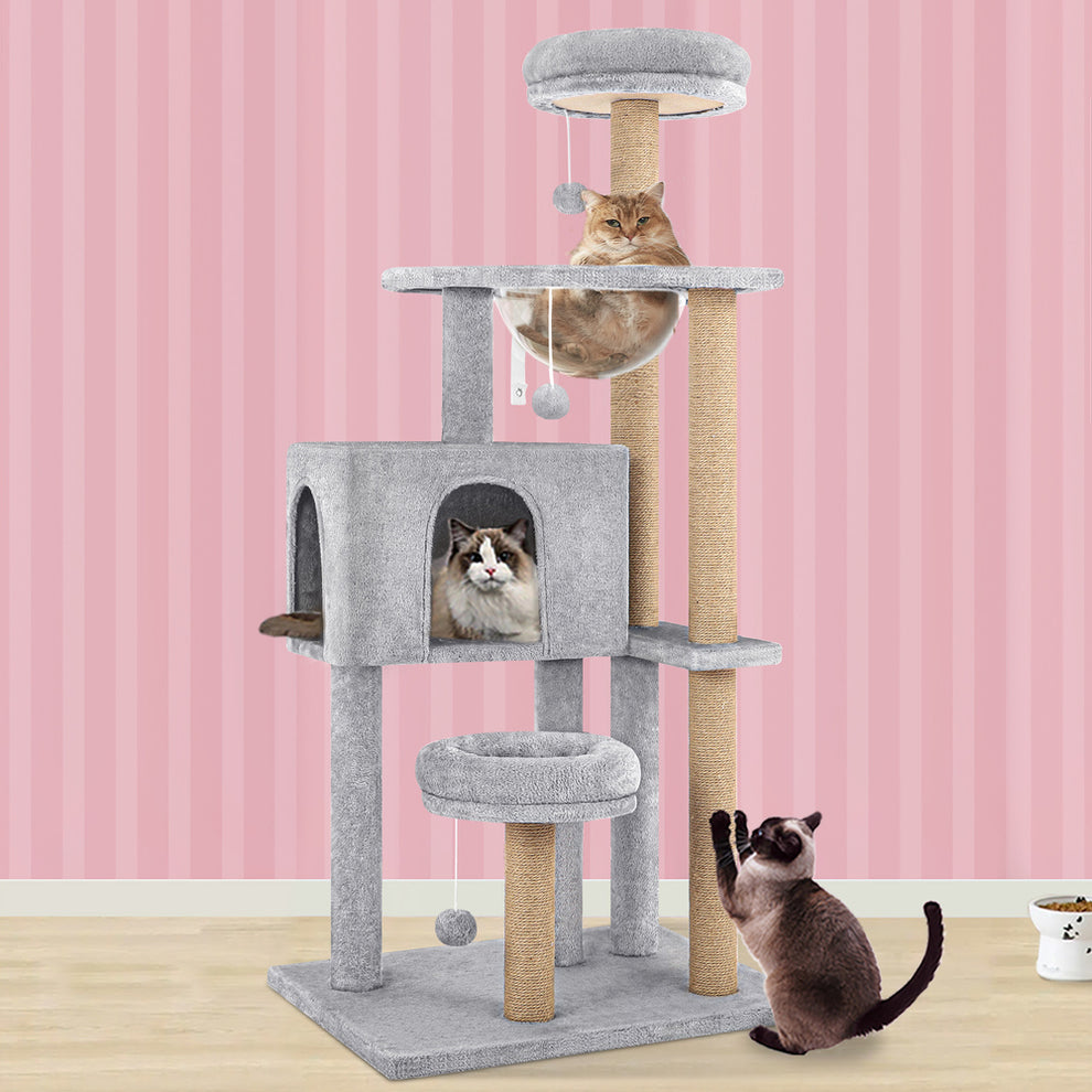 Cat Tree Tower Scratching Post Wood Scratcher Condo House Bed 141cm ...