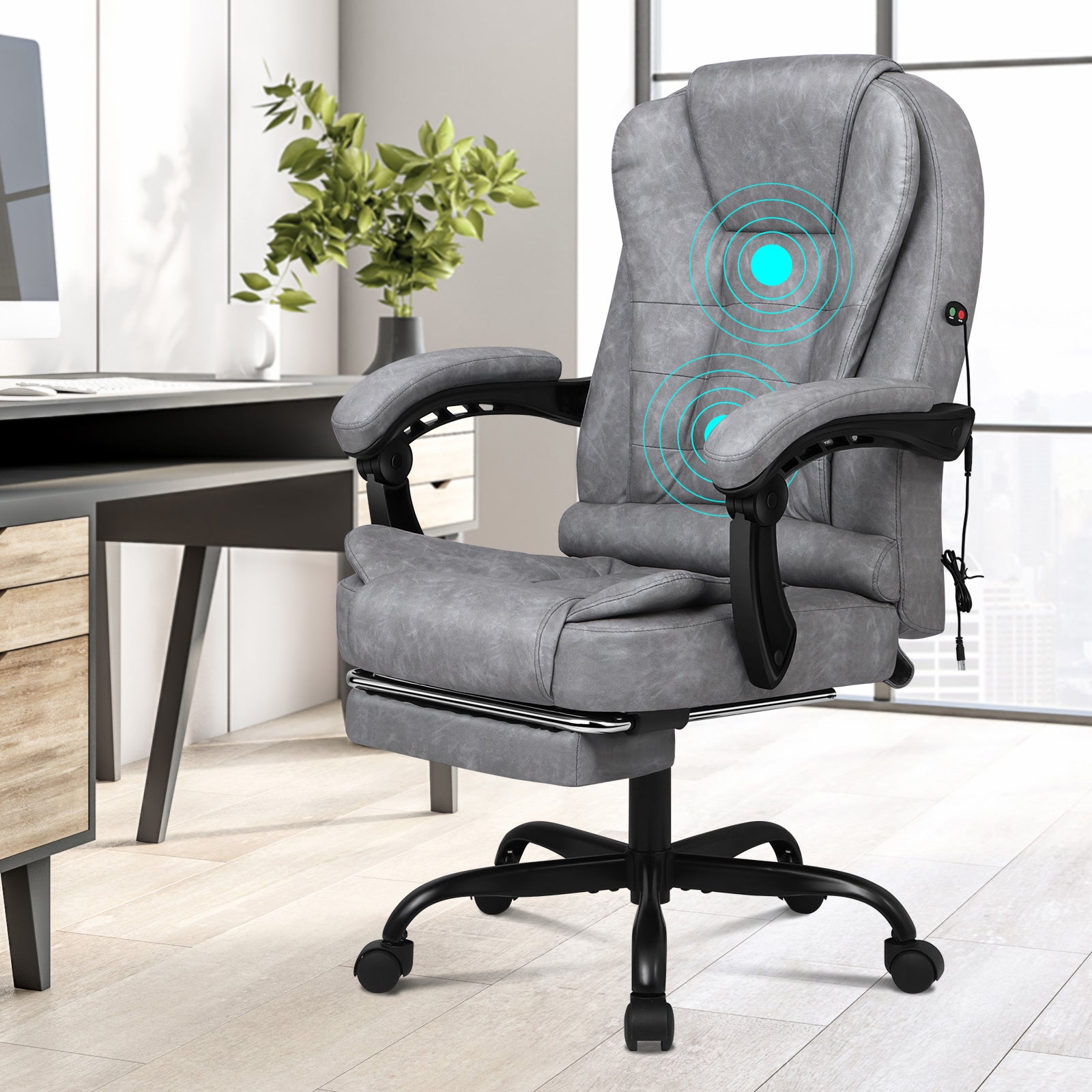 ELFORDSON Massage Office Chair with Footrest Executive Gaming Seat Upg ...